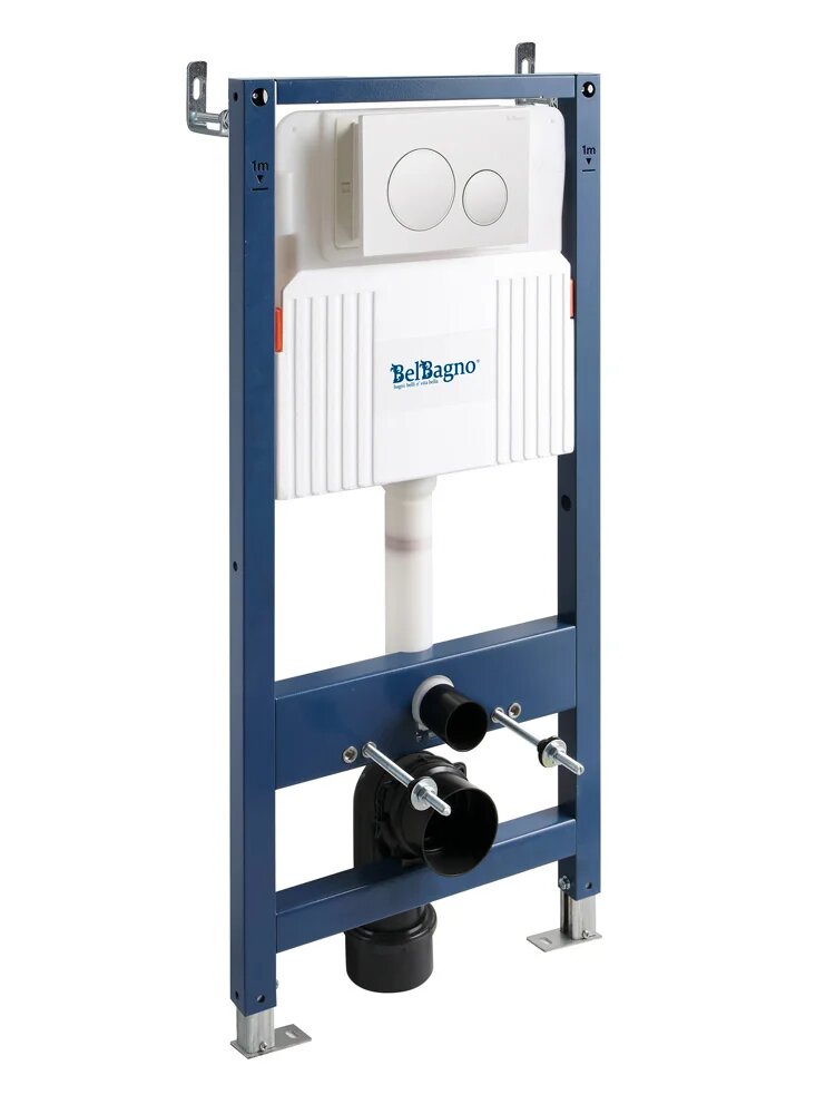 Инсталляция с кнопкой BelBagno BB-101-M-BC 50 см, крепление к стене/к полу, кнопка для унитаза белая, кнопка для унитаза хром, глянцевая