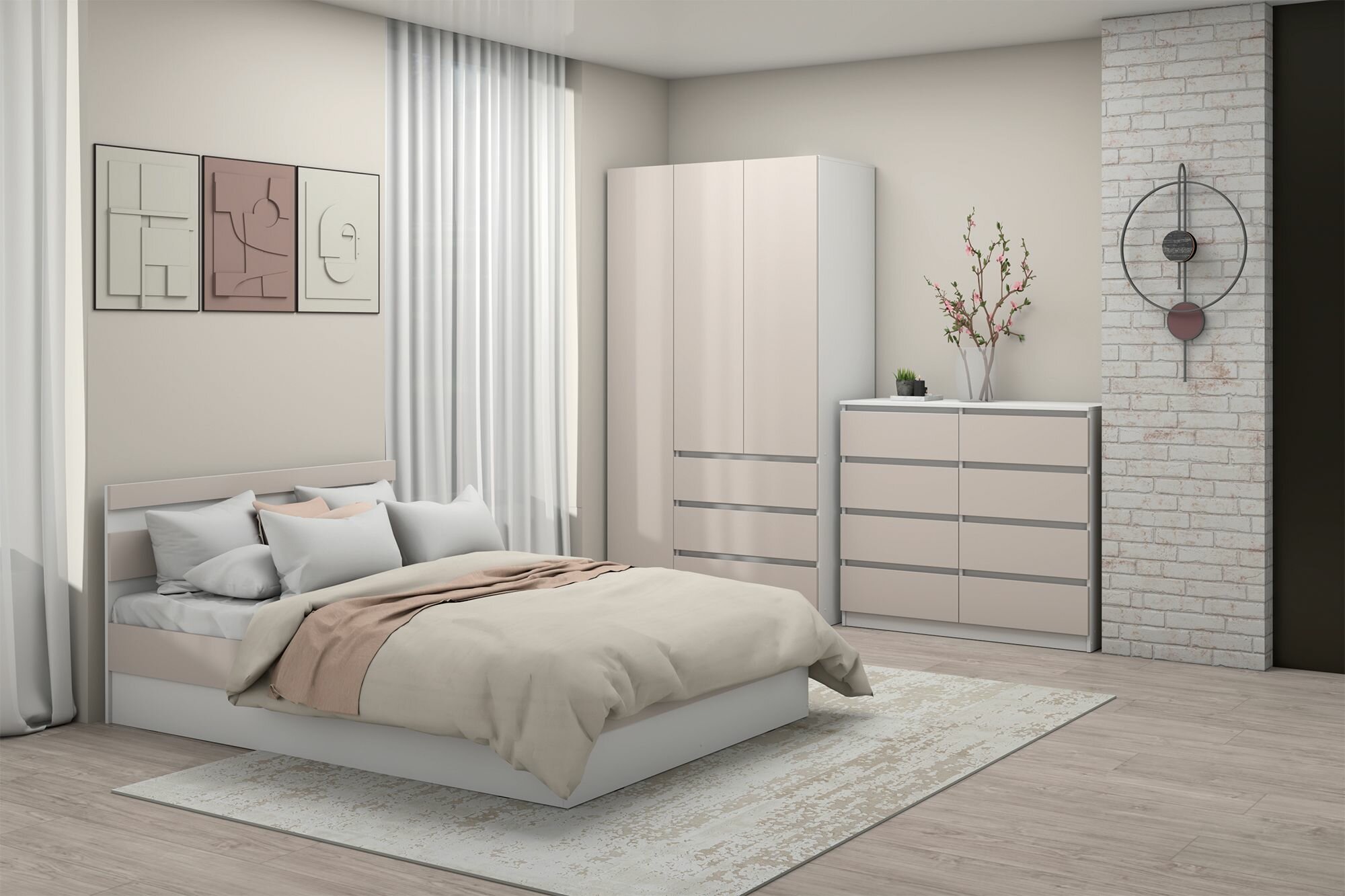 Комплект мебели для спальни Соната набор 9 Белый текстурный/Кашемир