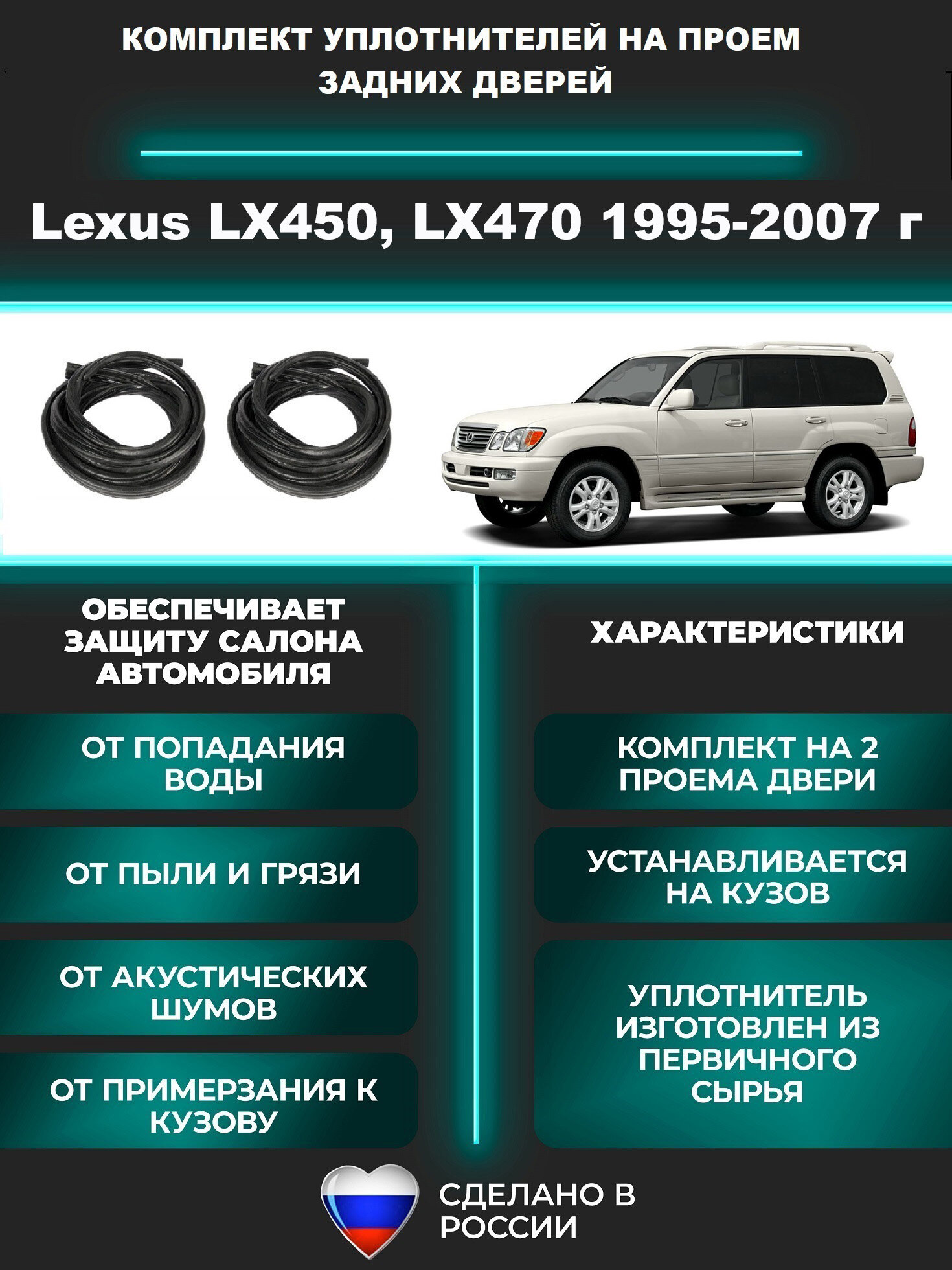 Комплект уплотнителей проема задних дверей для Lexus LX450, LX470 1995-2007 г, Лексус ЛХ 450, ЛХ 470 - 2 штуки