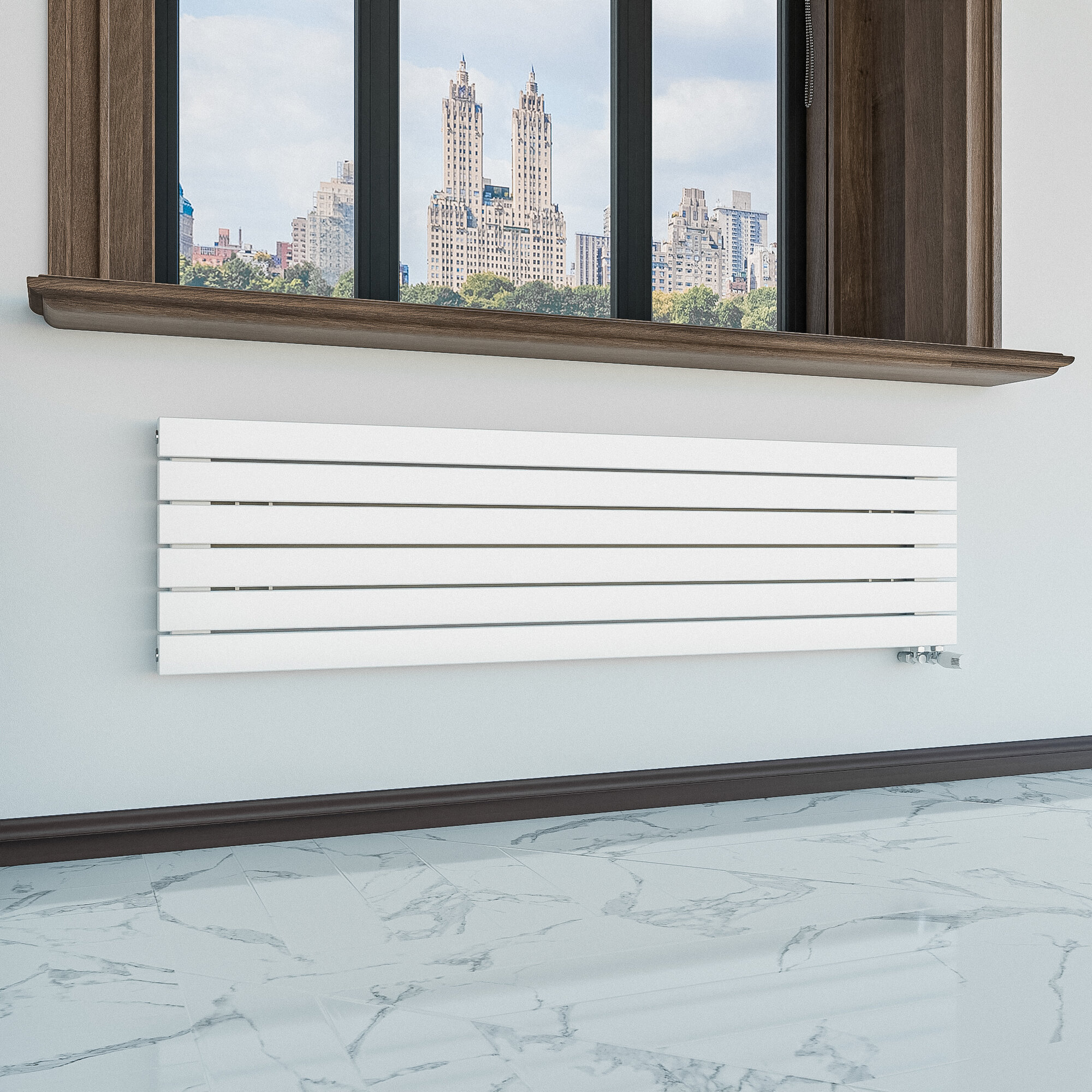 Горизонтальный дизайн радиатор отопления Warm Design SIRIUS, белый (6 секций, 1500х390мм)