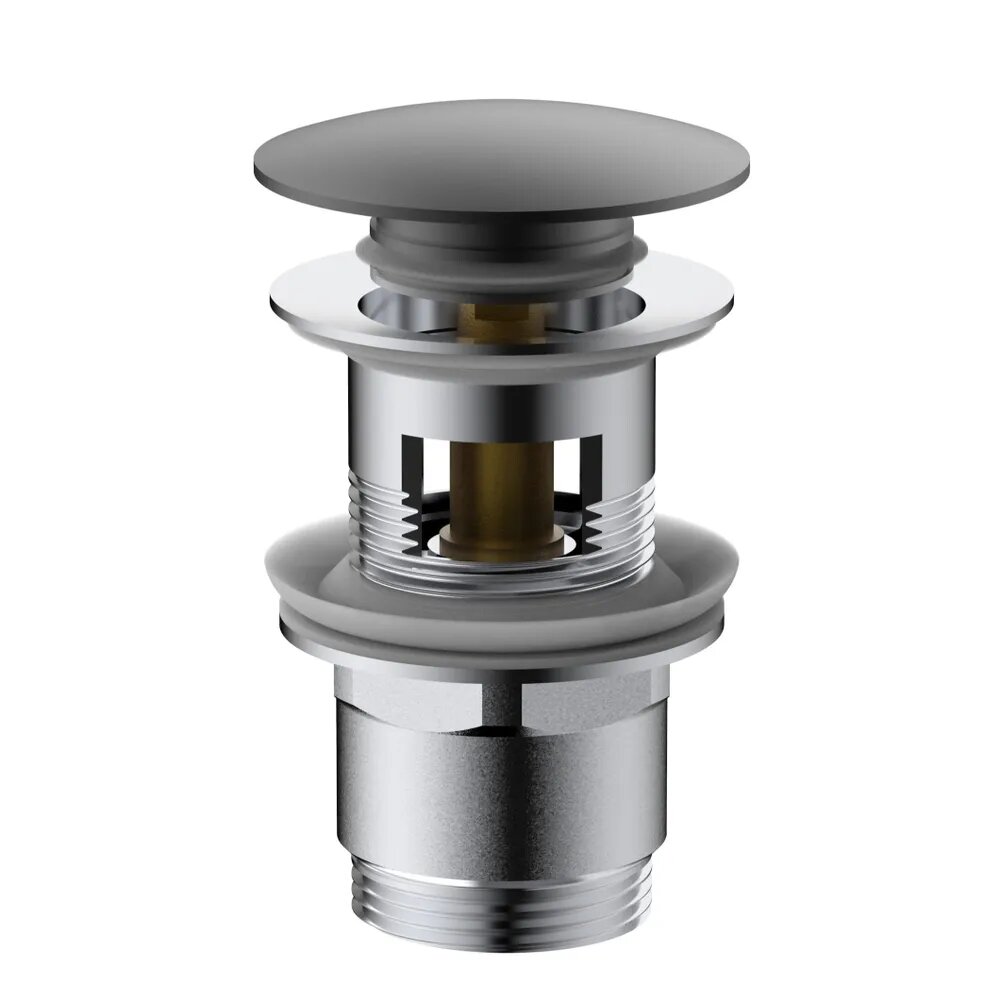 Донный клапан Vincea DPU-1B01GM клик-клак G1 1/4, с переливом, вороненая сталь