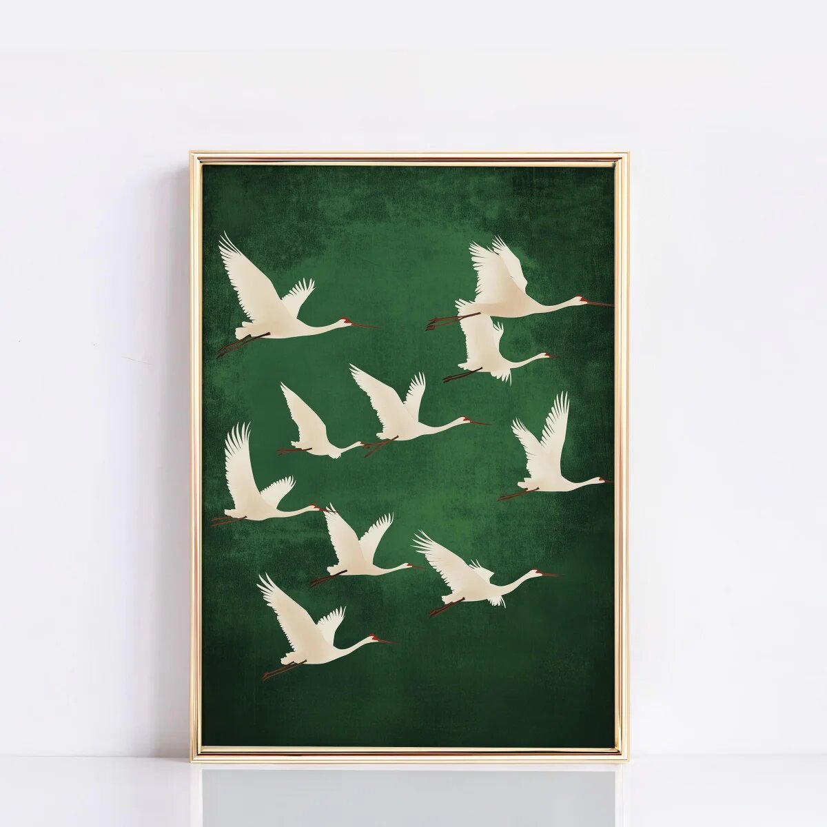 Японский винтажный художественный принт на холсте с изображением журавлей и F, 40x60cm-unframed