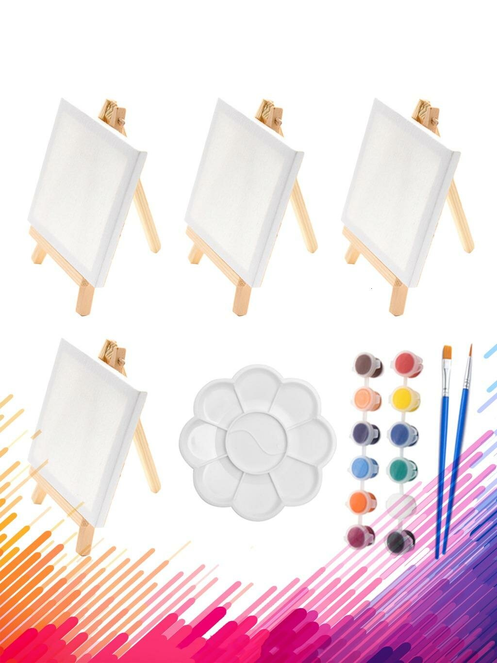 Холст с деревянным мольбертом для рисования