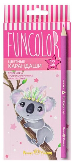 Карандаши BrunoVisconti цветные, 12 цветов, 4 вида , FunColor, (пластиковый корпус), Арт. 30-0060, упаковка в ассортименте
