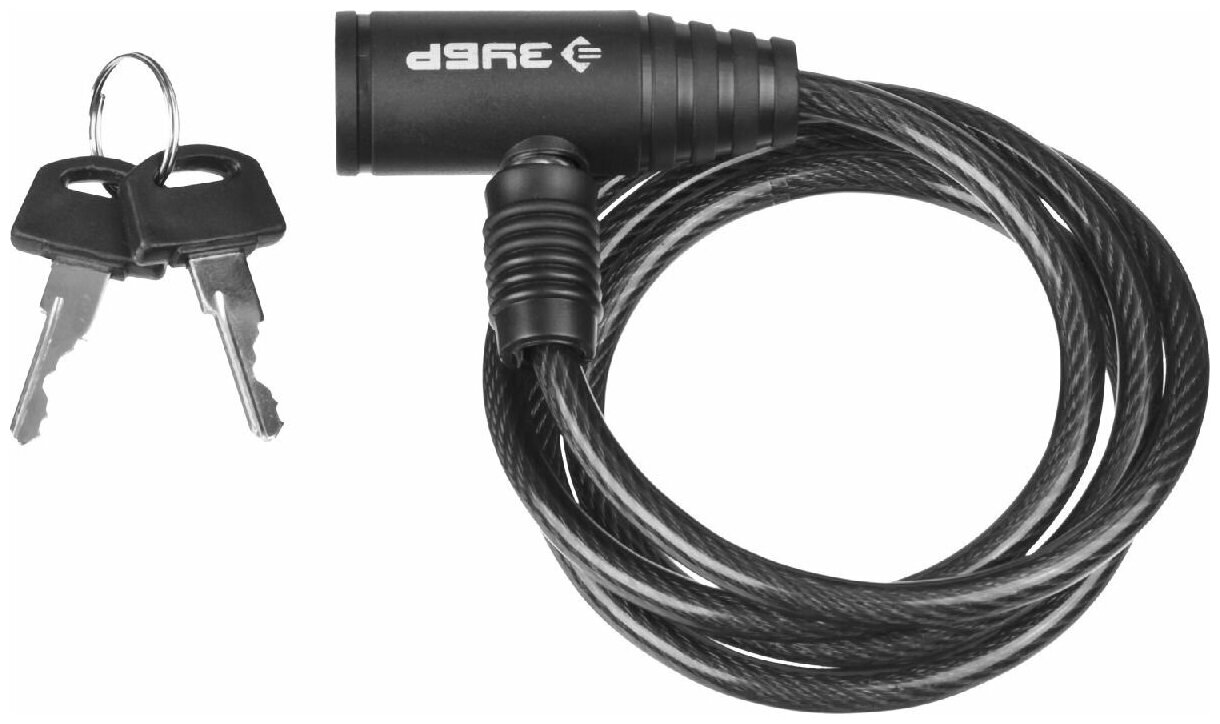 Тросовый замок ЗУБР 650 мм с тросом 6 мм и стальным сердечником 3 мм 2 ключа цинковый сплав сталь