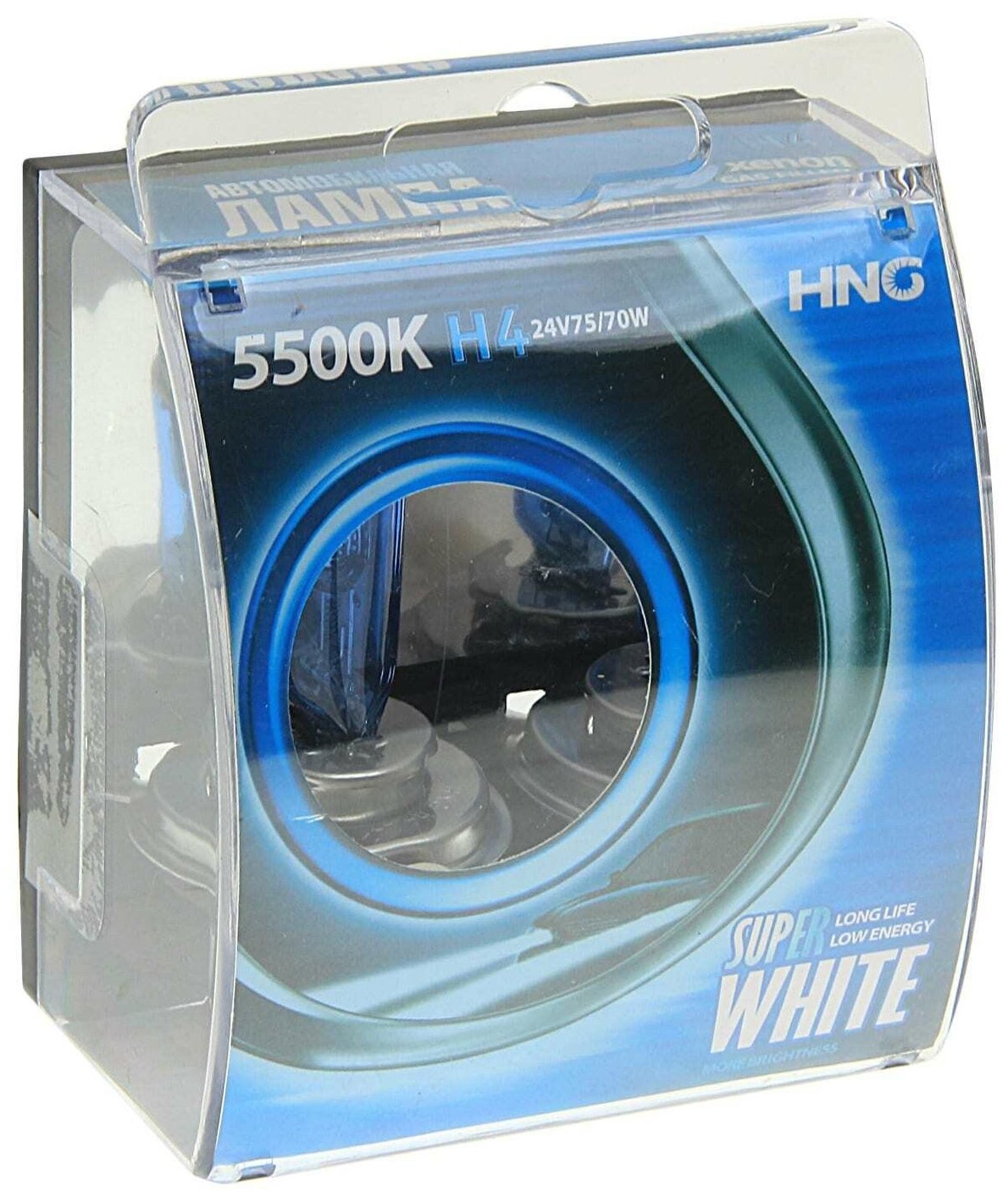 Лампа автомобильная H4 (75/70) P43t SUPER WHITE 5500K (2шт) 24V HNG/Автолампа