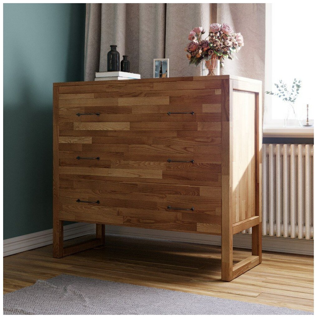 Комод деревянный Next Дуб коньяк, 3 ящика для хранения, из массива уральской берёзы, Равновесие