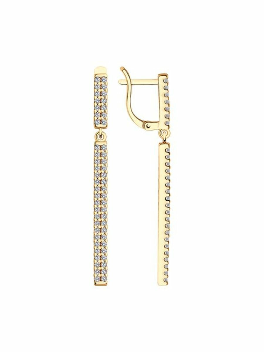 Серьги, серебро, 925 проба, золочение, фианит