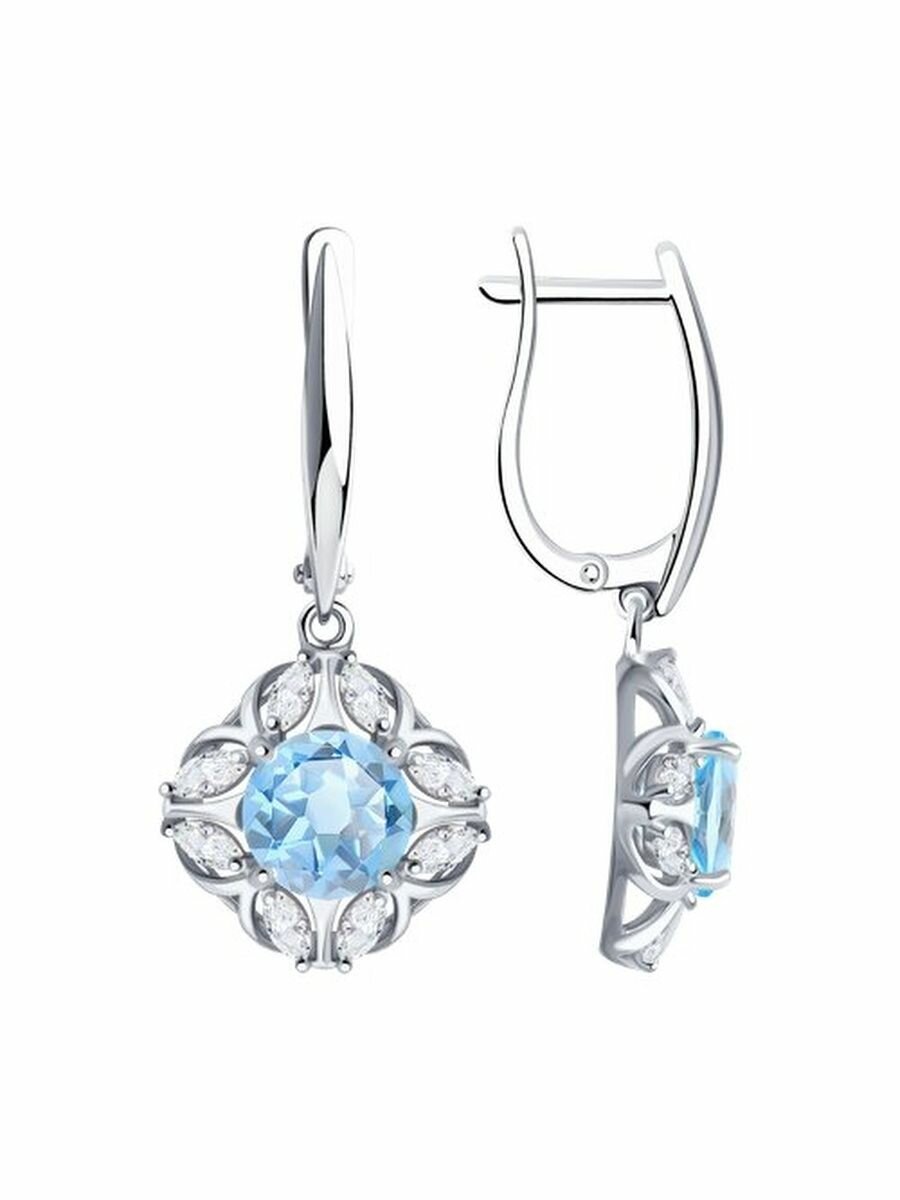 Серьги, серебро, 925 проба, родирование, топаз, фианит