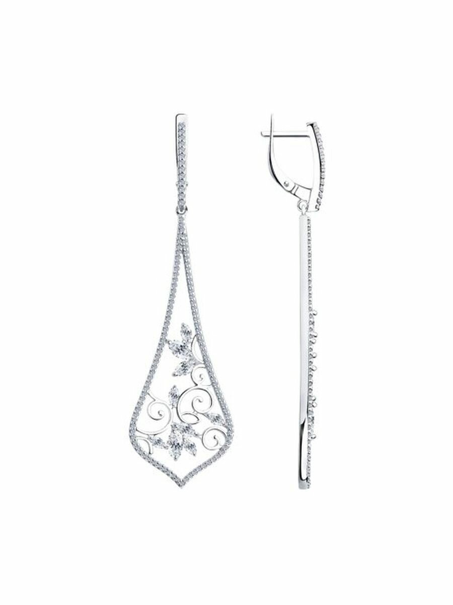 Серьги, серебро, 925 проба, родирование, фианит