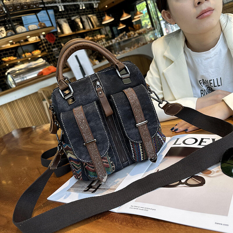 Рюкзак, джинсовый, в стиле ретро