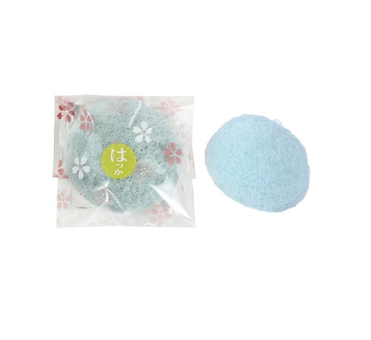 Спонж для умывания из волокон Конняку натуральный YAMAMOTO голубой круглый в прозрачной упаковке, 1