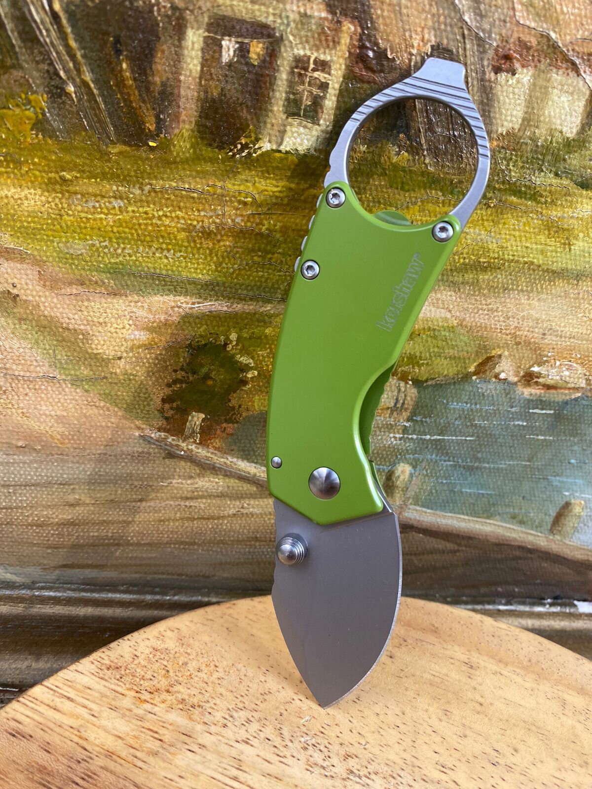 Нож брелок Мини, оливковый и светло-зеленый, складной