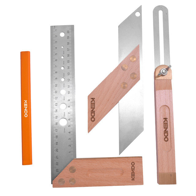KENDO набор из 4 измерительных инструментовштангенциркуль, рулетка, угольник, уровень