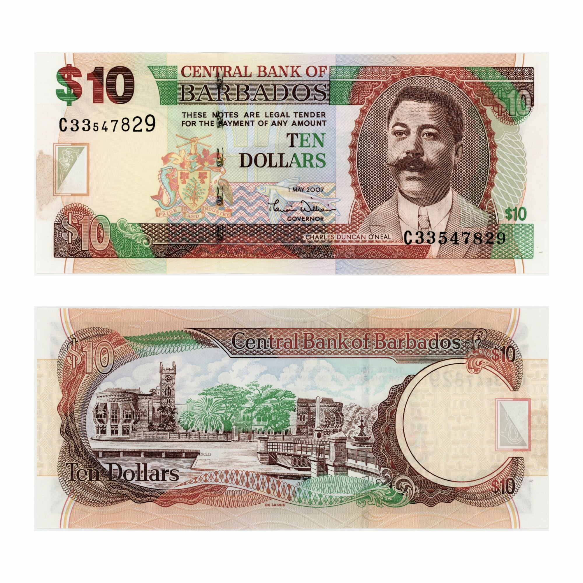 Банкнота Барбадос 10 долларов 2007 год Extremely Fine (XF) Pick 68