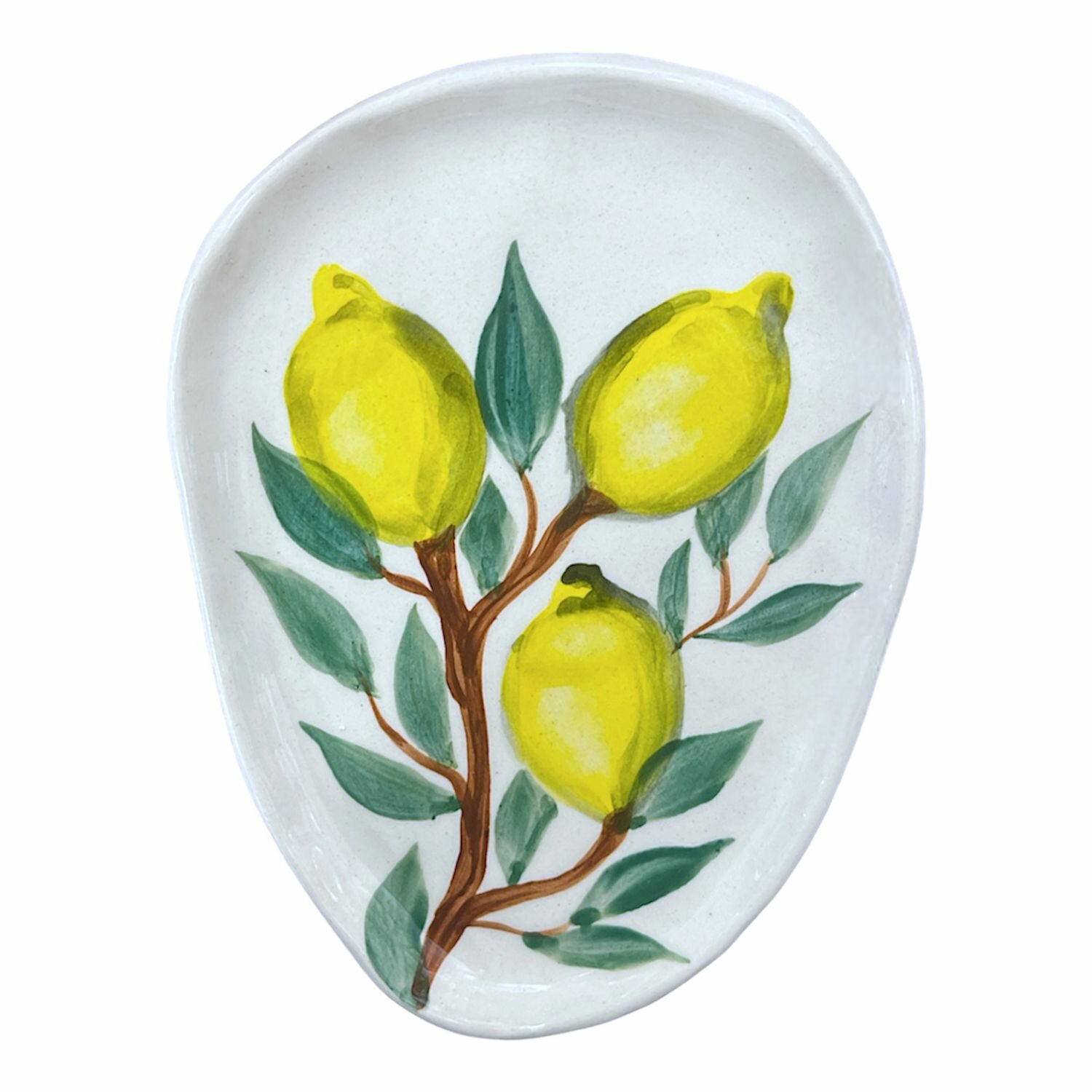 Блюдце ручной работы Верба керамика Лимоны, керамика, 14 см