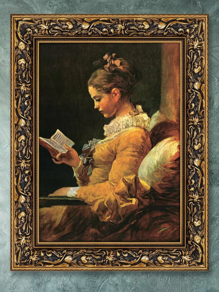 Картина 50х70 в золотой раме 70х90 на стену Читательница