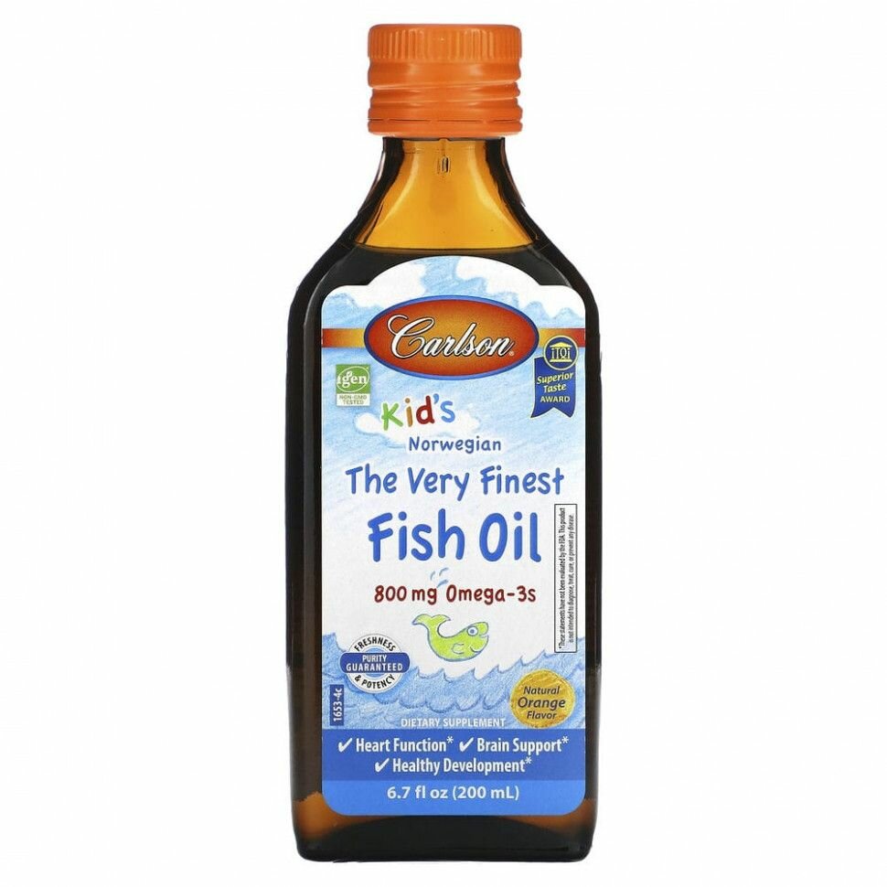 Carlson The Very Finest Fish Oil, Омега 3 для детей, 800 mg 200 ml, Натуральный апельсиновый вкус