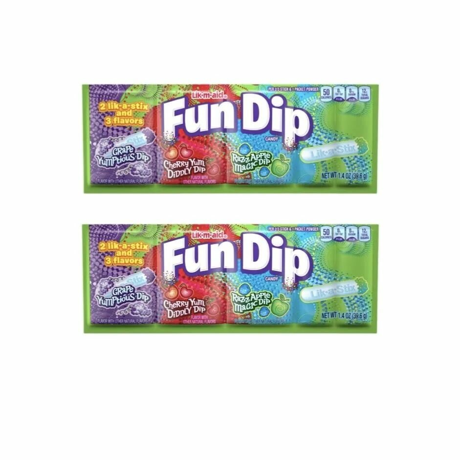 Конфеты жевательные Fun Dip 4 Count Packages Classic Lik M Aid Sticks, 40 г х 2 шт