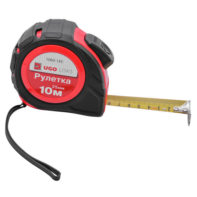 Рулетка UGO LOKS строительная универсальная 10мх25мм с автостопом и автосматыванием