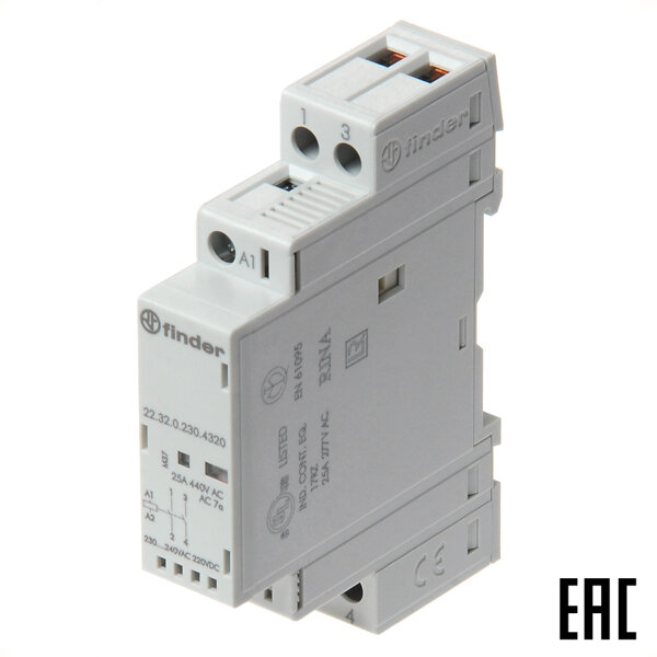 Контактор 22.32.0.230.4320 модульный 230В АС/DC 25А 2з серия 22 Finder
