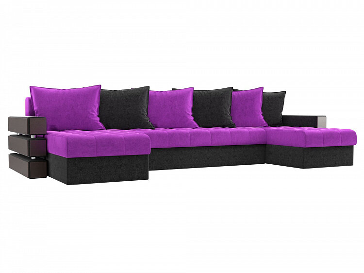 Угловой диван Веста (Венеция) П-образный Фиолетово-Черный, еврокнижка, 300х150х85 см, с ящиком для белья