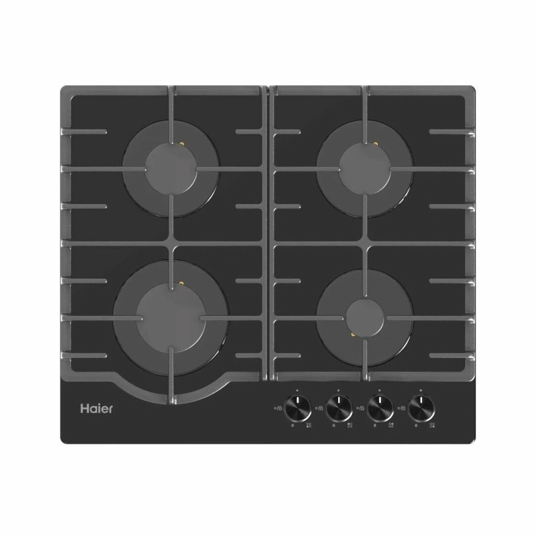 Газовая варочная панель Haier HHX-G64RNLB, 4 конфорки, 58x50x10 см, электроподжиг, черная