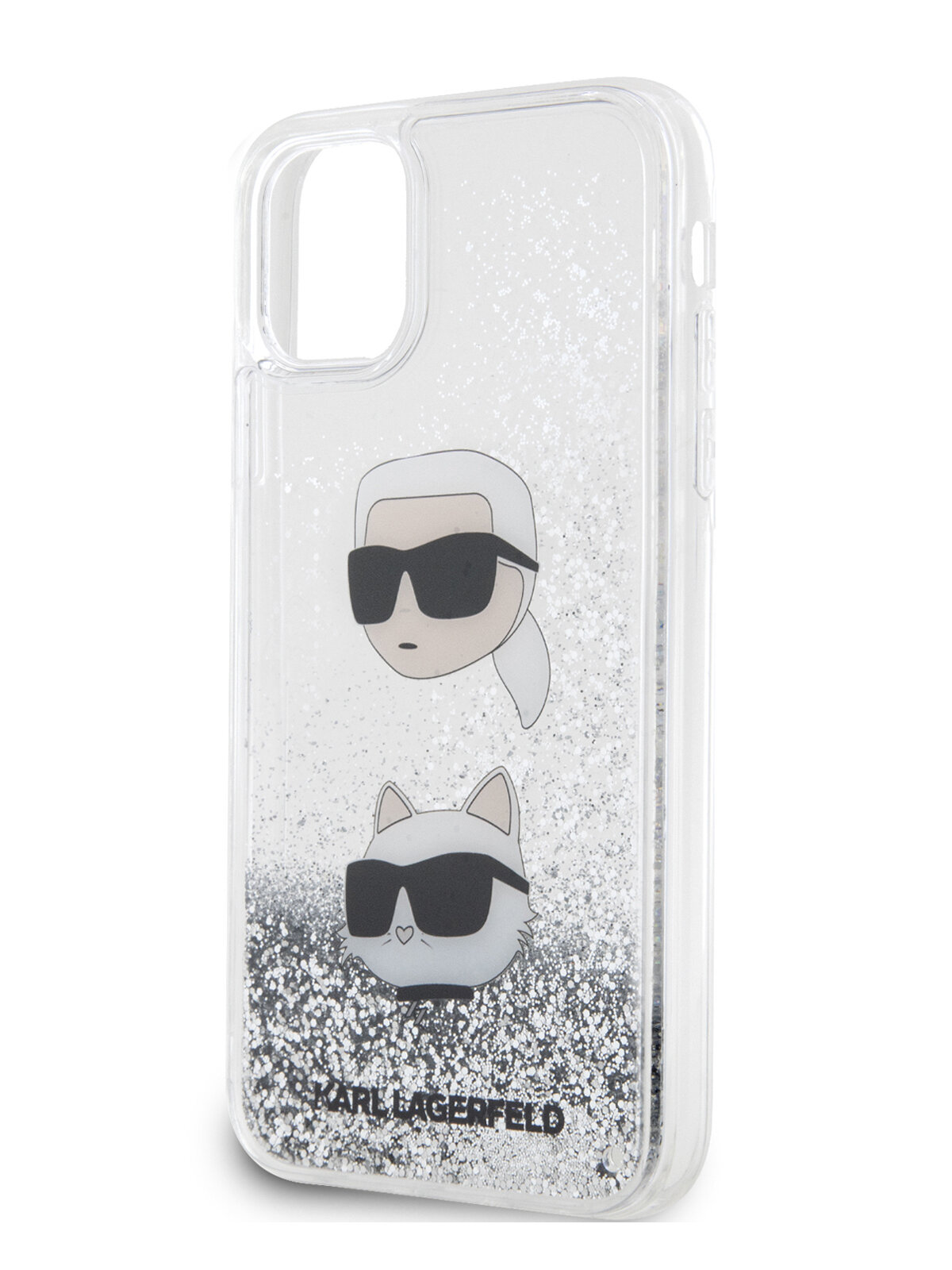 Lagerfeld для iPhone 11 чехол Liquid Glitter NFT Karl & Choupette heads Hard White