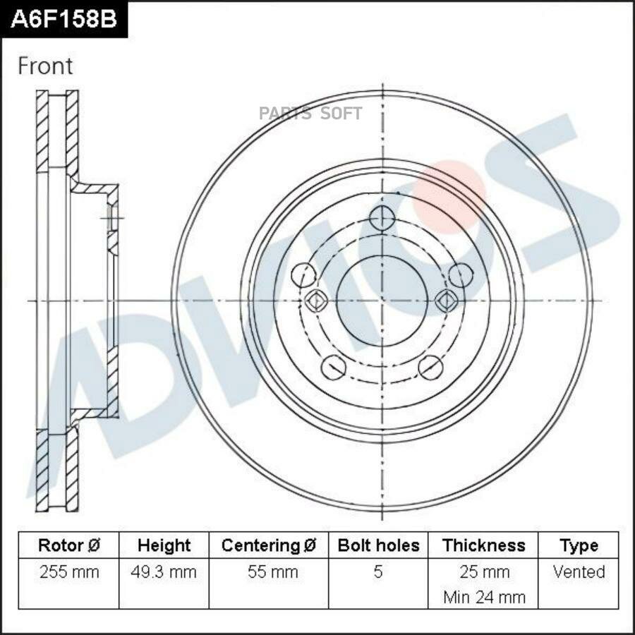 Диск тормозной пер. ADVICS ADVICS A6F158B | цена за 1 шт