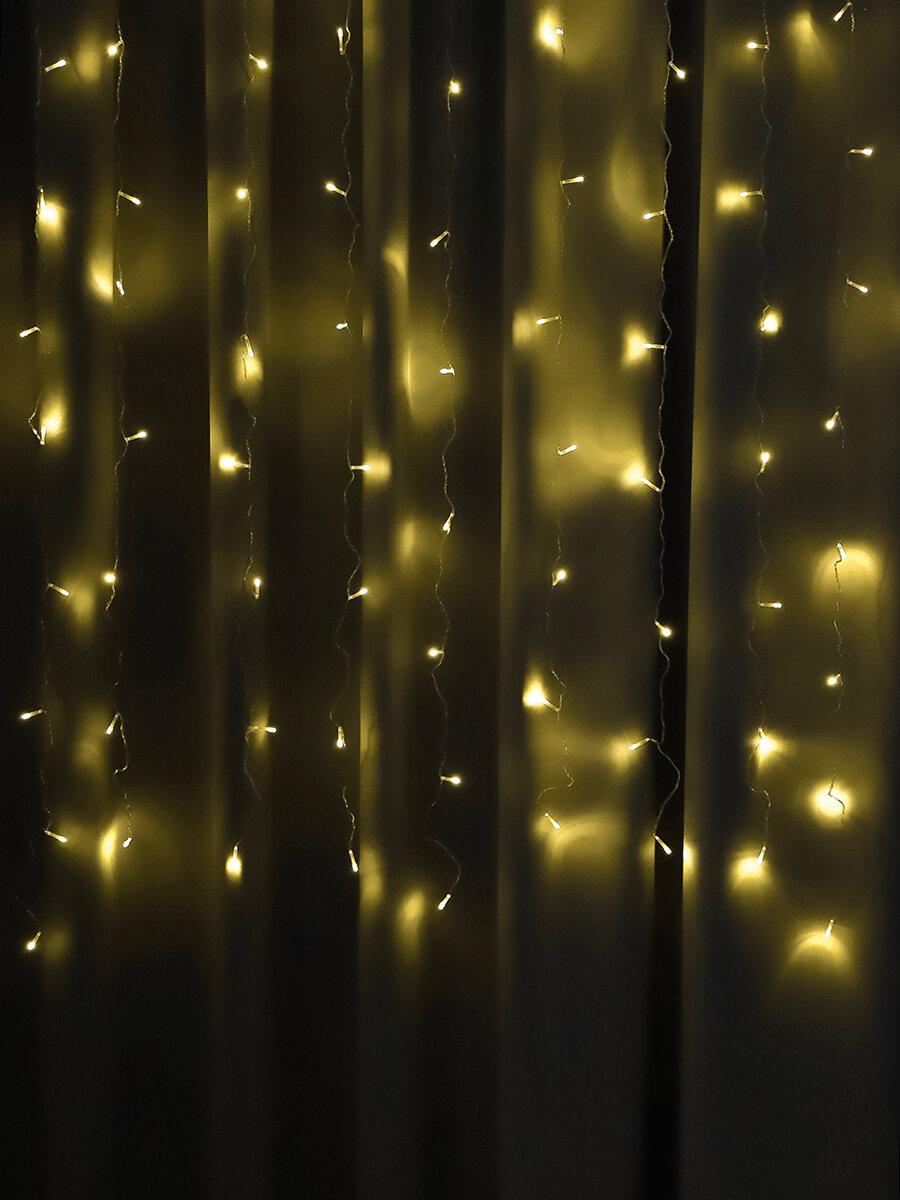 Гирлянда "Занавес" 2x2м, 100 лампочек, теплый белый свет, 8 режимов. Артикул ГЗ-0030
