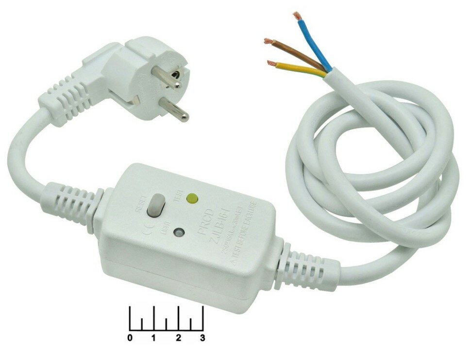 Шнур электрический с землей + УЗО 16A/30мA 1.2м (вилка угловая) (66599)