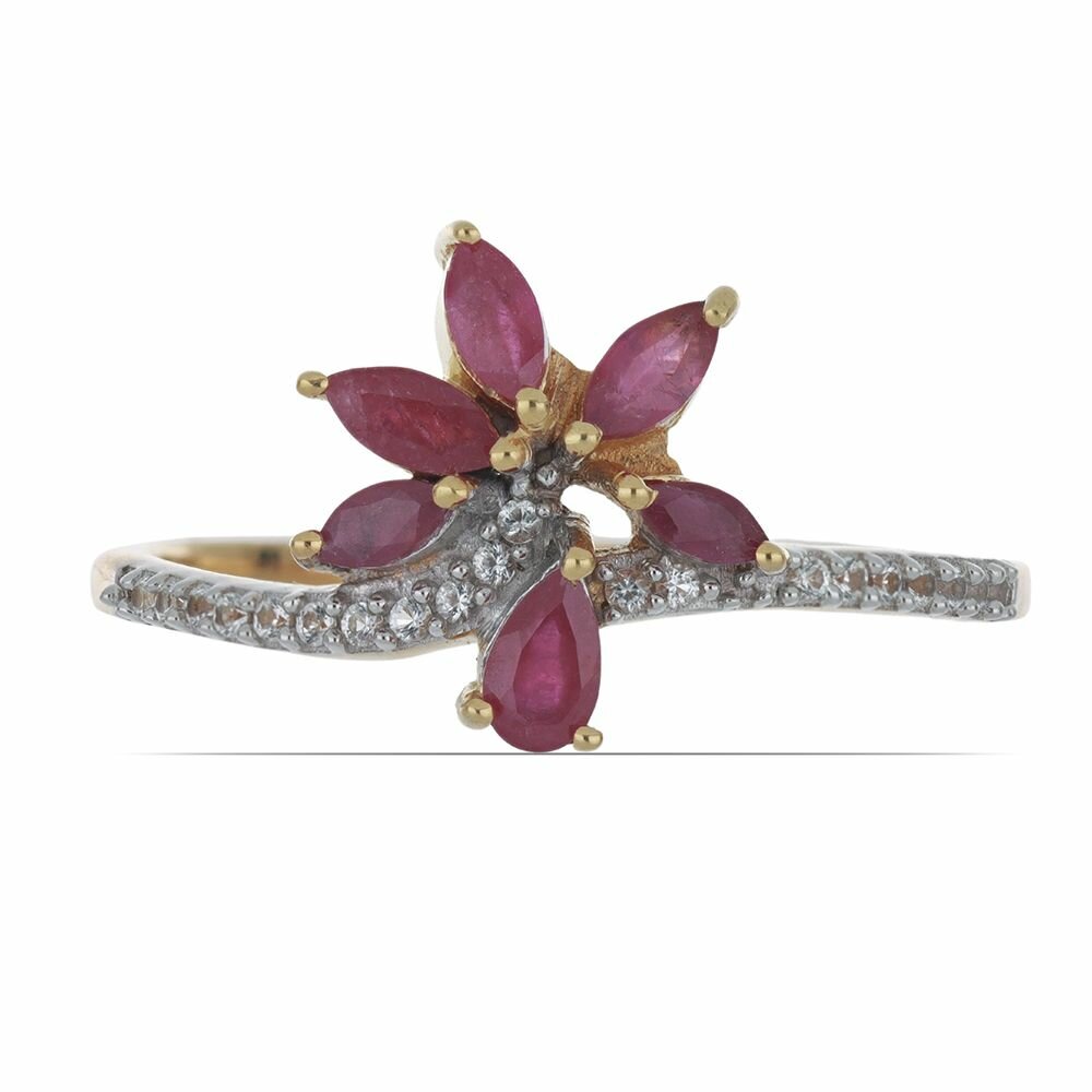 Кольцо тонкое, серебро, 925 проба, топаз, рубин