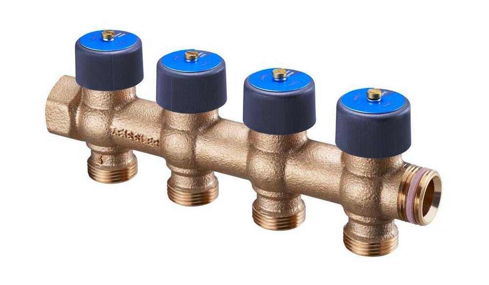 Коллектор регулирующий Zeissler- 3/4"(НР/ВР) на 4 контура 3/4" (EK)