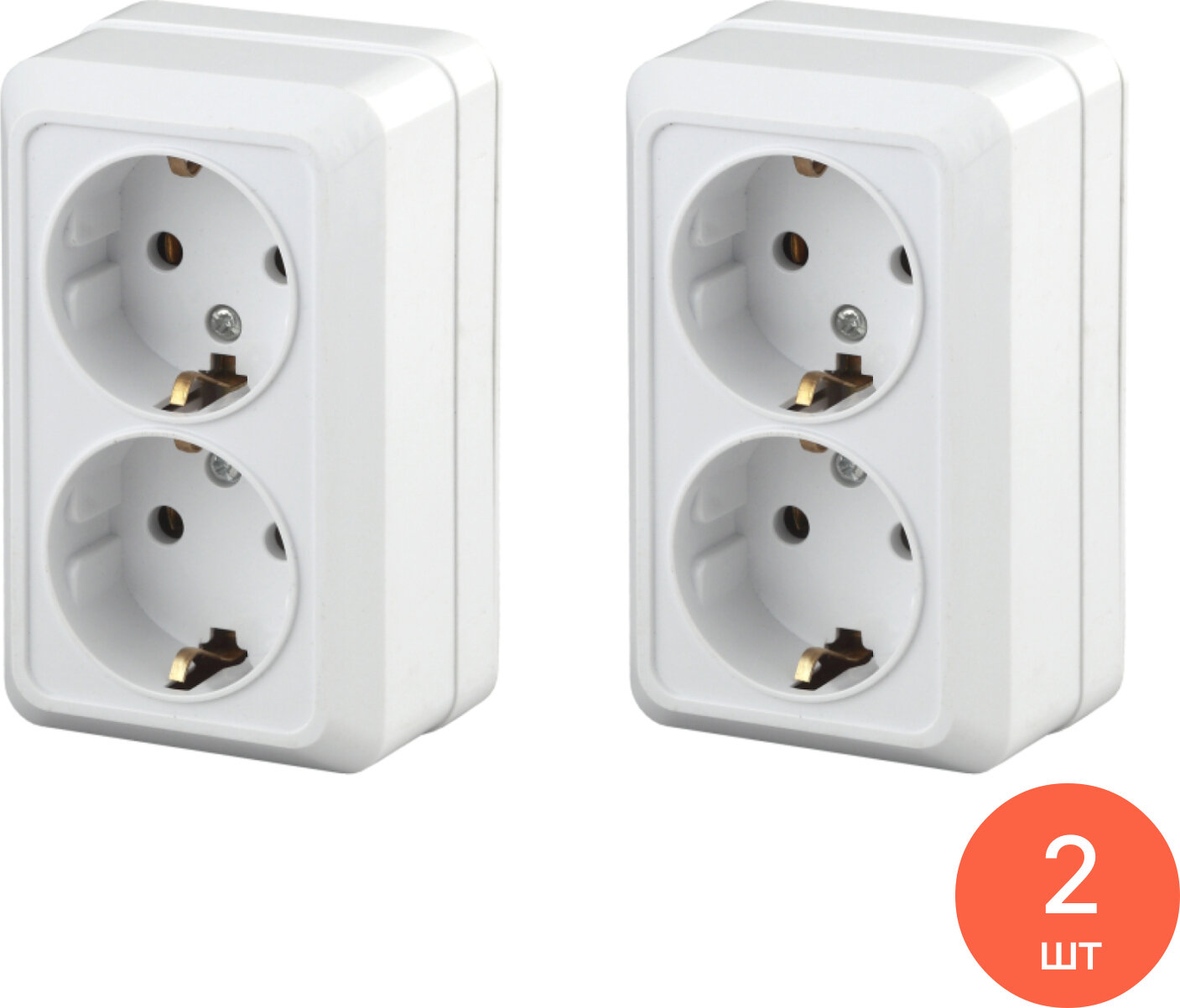 Розетка силовая штепсельная ЭРА Intro Quadro 2-204-01 2х2P+E Schuko 16А 250В IP20, белый, открытой установки с заземлением, Б0053800 (комплект из 2 шт)