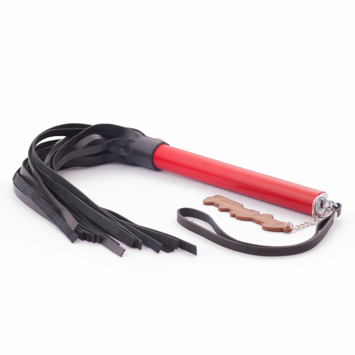 Черно-красная плеть из натуральной кожи - 52 см,52 см, черный с красным, натуральная кожа, Унисекс, BDSM, садо-мазо товары