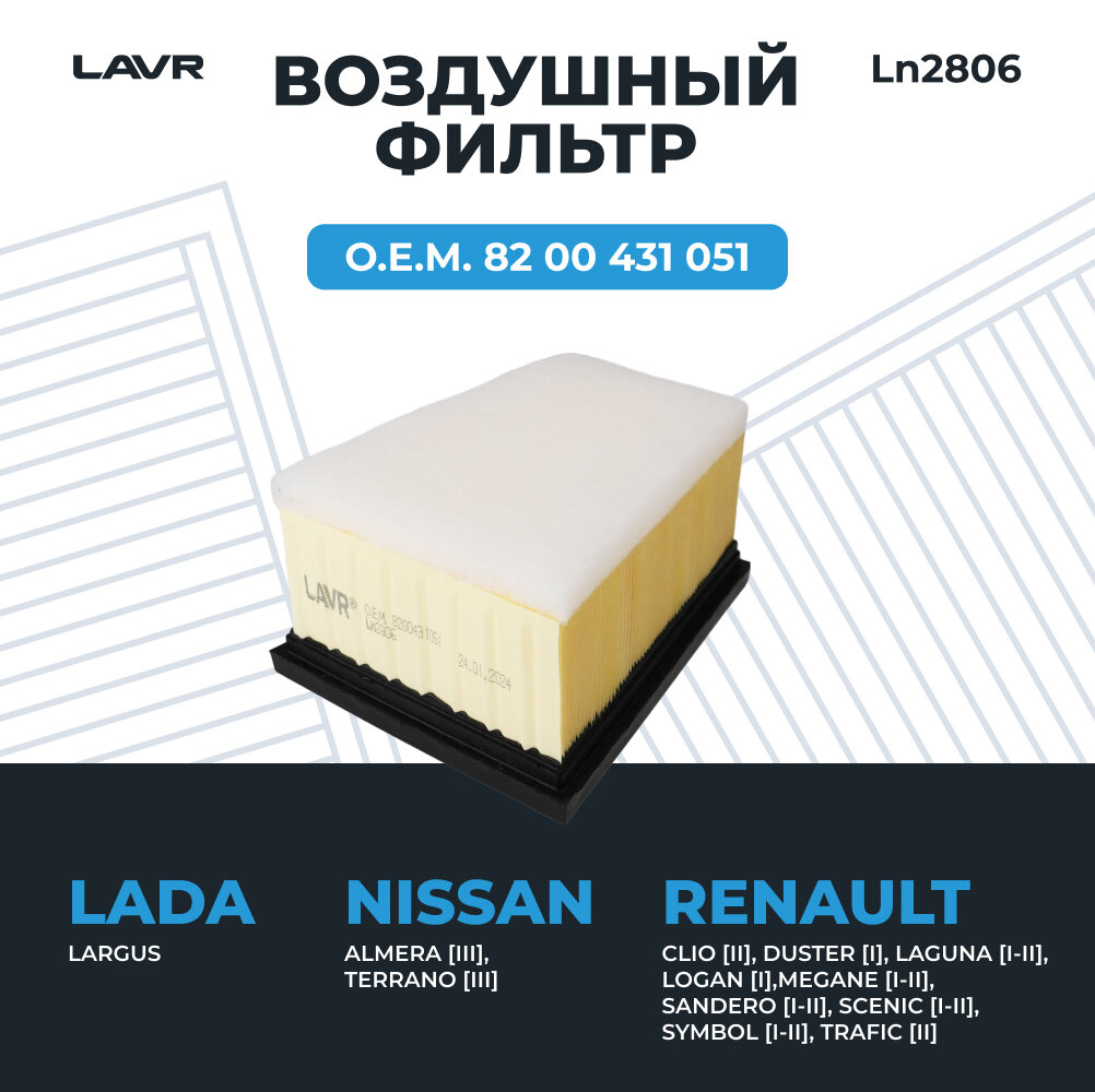 Фильтр воздушный, О. Е. М. 82 00 431 051 LAVR / Ln2806
