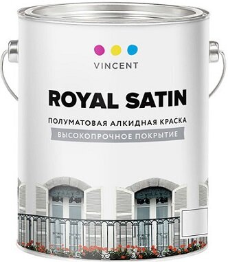 Эмаль Универсальная Vincent Royal Satin 2.25л Алкидная, Белая, Полуматовая для Внутренних и Наружных Работ.