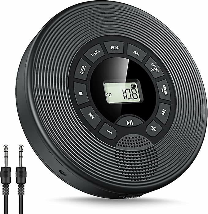 CD-плеер Bluetooth с динамиками, перезаряжаемый 1400 мАч CD-плеер портативный с защитой от ударов/проскальзывания, наушники и Aux-кабель, Personal Co