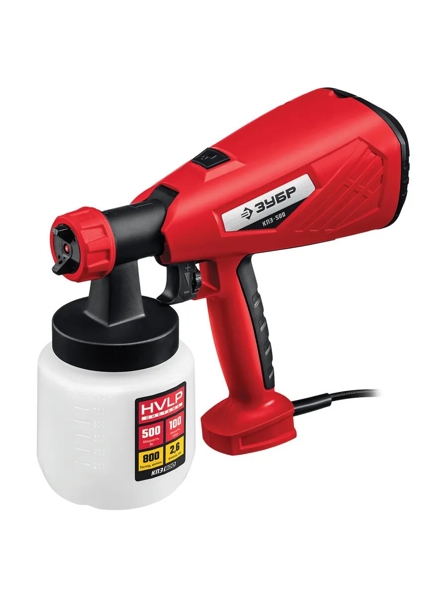 Краскопульт сетевой ЗУБР КПЭ-500, 500 Вт, 0.8 л, краскоперенос 800 мл/мин, сопло 2.6 мм