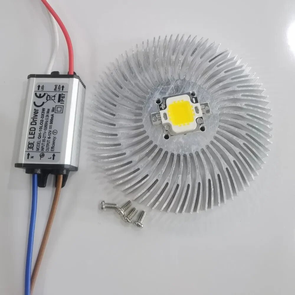 Светодиодный чип 10W красный + драйвер + радиатор
