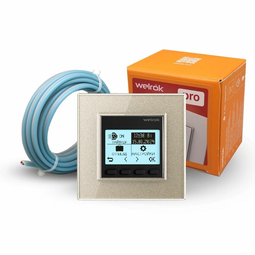 Терморегулятор Welrok PRO для теплого пола, черный сенсорный, с датчиком воздуха и пола (3 м), совместим с рамками Livolo