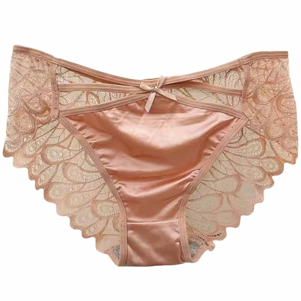 (1) Шелковые кружевные трусики-треугольники Plus Size Pants See Through Triangle Panty - Pink - XXL