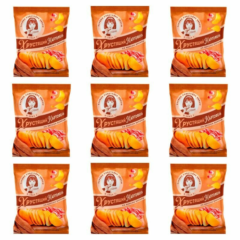 Хрустящий Картофель Чипсы со вкусом бекона, в ломтиках, 70 гр, 9 уп.