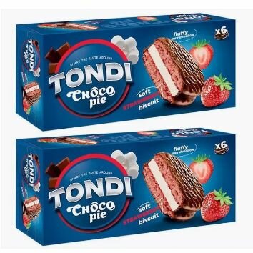 Tondi Печенье Choco Pie, Клубника, глазированное, 180 гр, 2 уп.