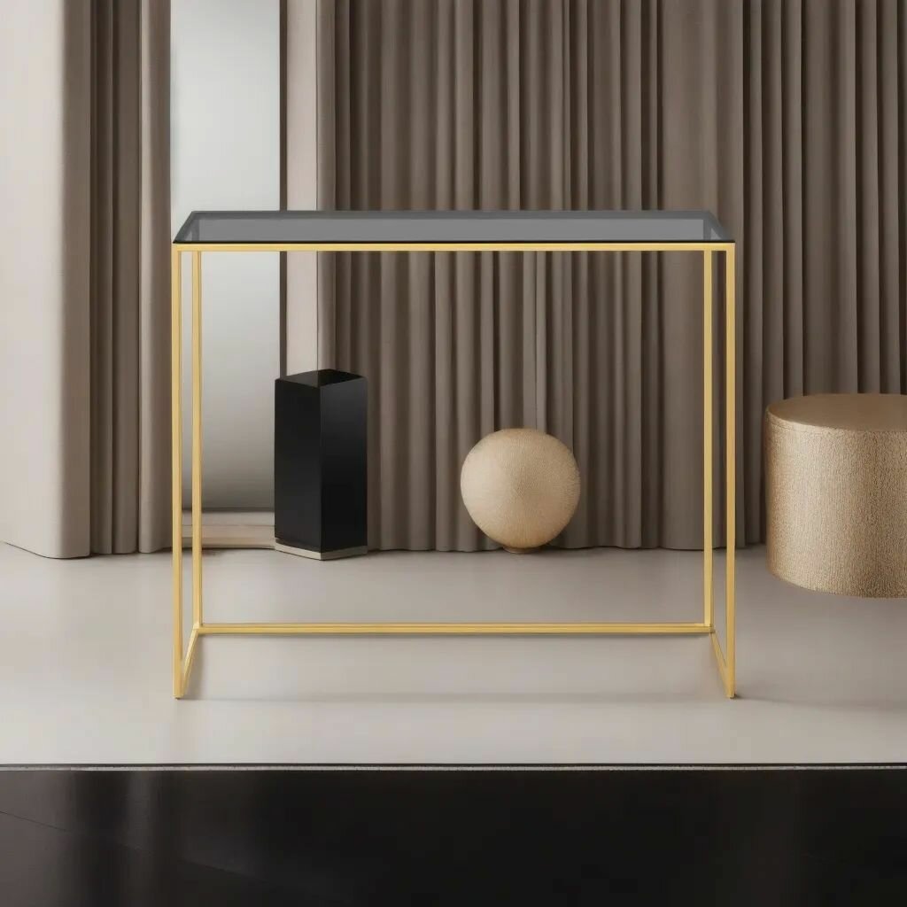 Консольный столик, туалетный столик варна 800х875х250мм (золото/стекло серое графит)