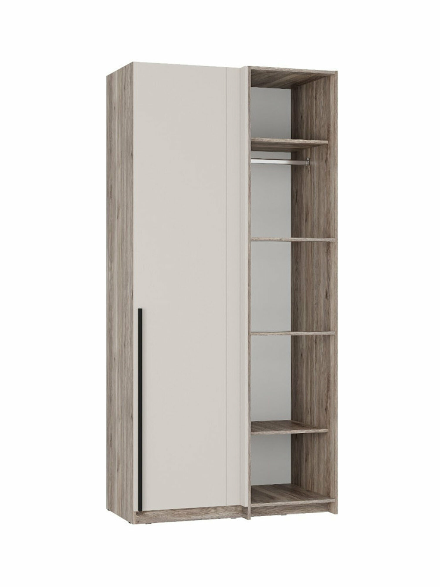 Распашной шкаф-пенал для одежды и хранения вещей Урбан угловой, с полками, со штангой, с доводчиками, 106х57.4х229.3 см, Дуб смоки / Кашемир