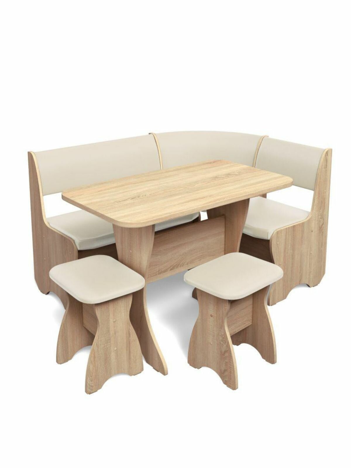 Кухонный уголок бител Тюльпан, стол 1000х580 мм, Сонома / кожзам Крем