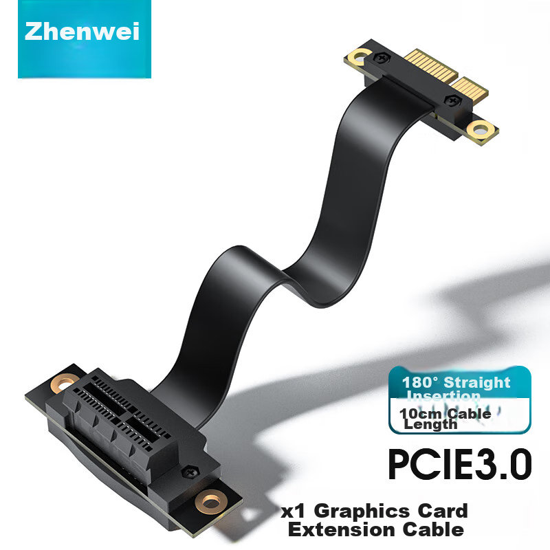 ZHENWEI PCIe Extension Cable, PCI-E X1 3.0 Slot Adapter, Network Card/sound Card/industrial Control Graphics Card/extension Card, Vertical Installation, Anti-Interference, 10cm, 180 Degrees