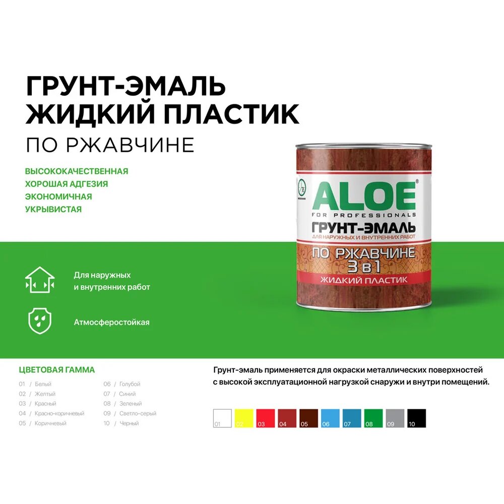 Грунт-эмаль 3в1 ALOE красный 2кг жидкий пластик 11005, Решеток, ограждений, ворот, гаражей, дверей и уличной мебели
