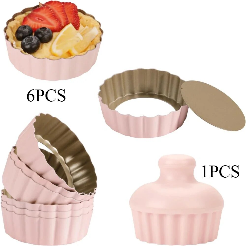 6 шт. мини-круглая форма для пирогов со съемным дном и 1 набором темперов для пирогов с Розовый